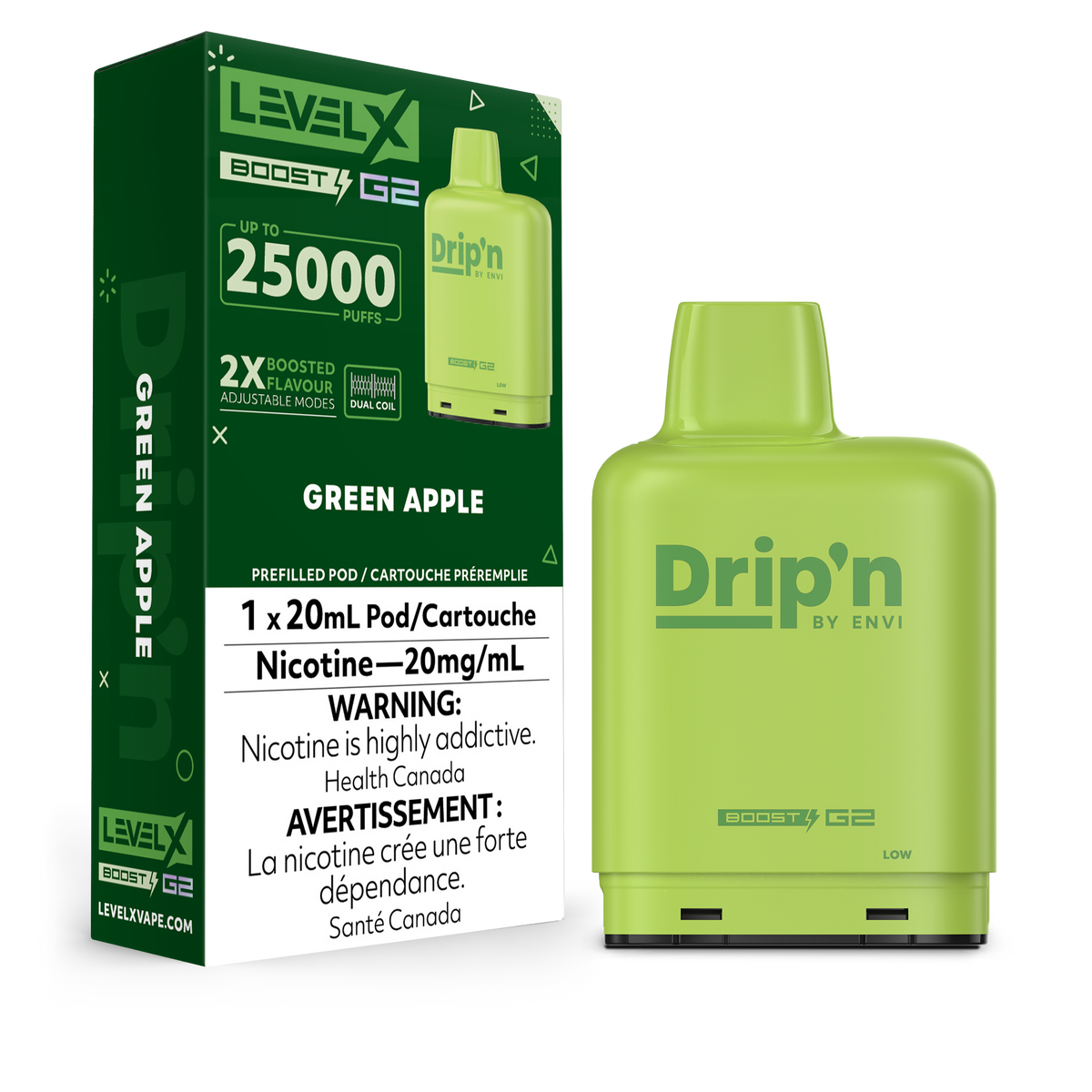 Level X Drip'n Boost Green Apple | Cold Turkey Vape Shop | Closed Pods